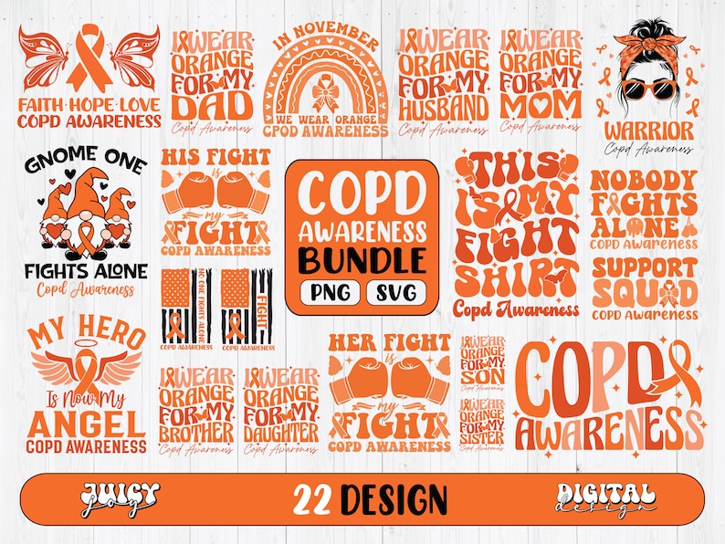 COPD Awareness SVG PNG Bundle: Orange Ribbon Designs (digital Download ...