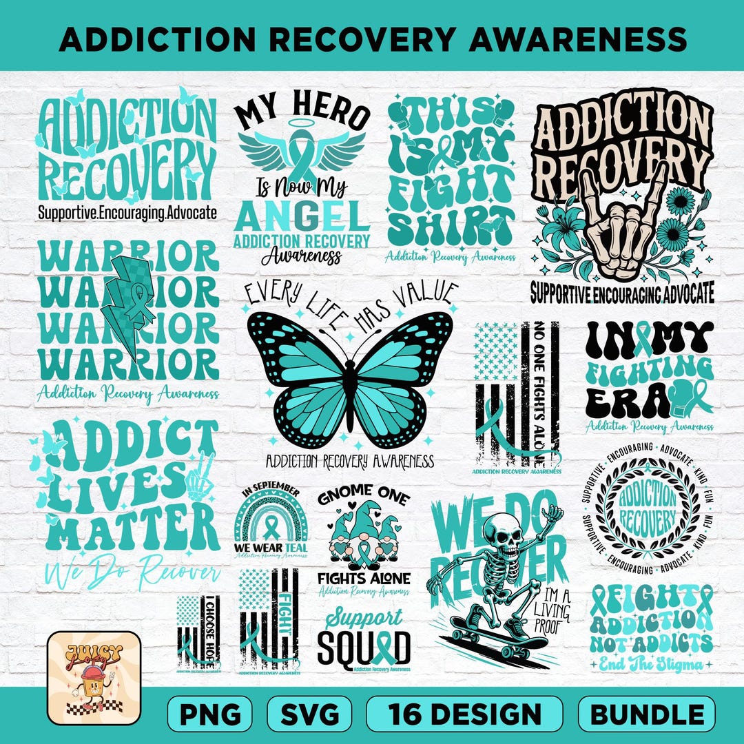 Addiction Recovery Awareness SVG PNG Bundle: Teal Ribbon Fighter ...