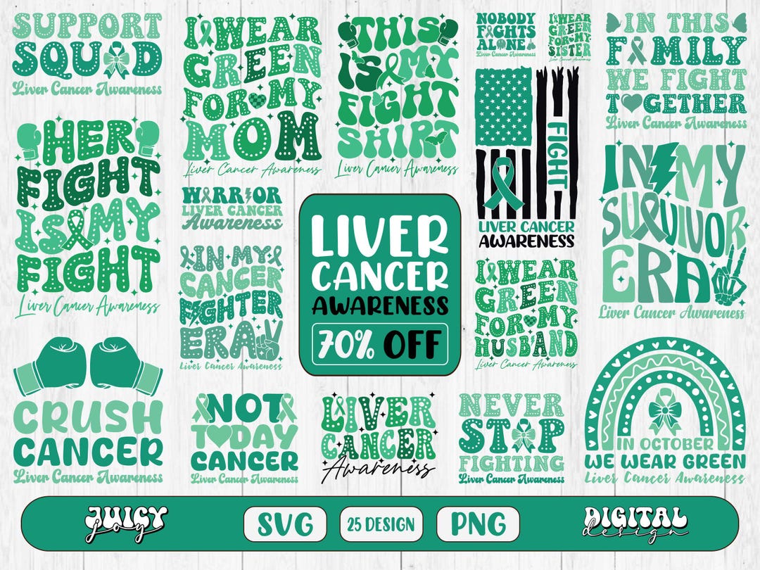 Liver Cancer Awareness Bundle Svg Png, Green Ribbon Svg, Liver Cancer ...