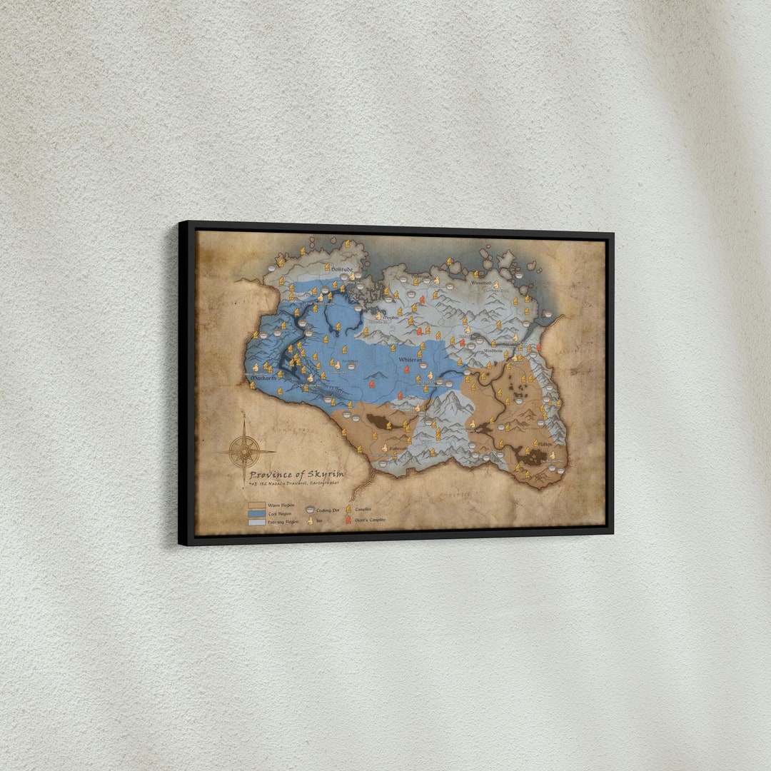 Skyrim Special Editions Survival Map Poster, the Elder Scrolls Map, Map ...