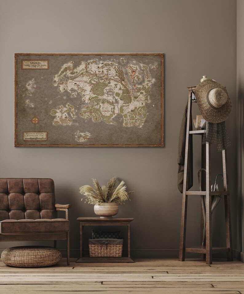 Tamriel Map Canvas or Poster, Fantasy Game Map, Tamriel From the Elder ...