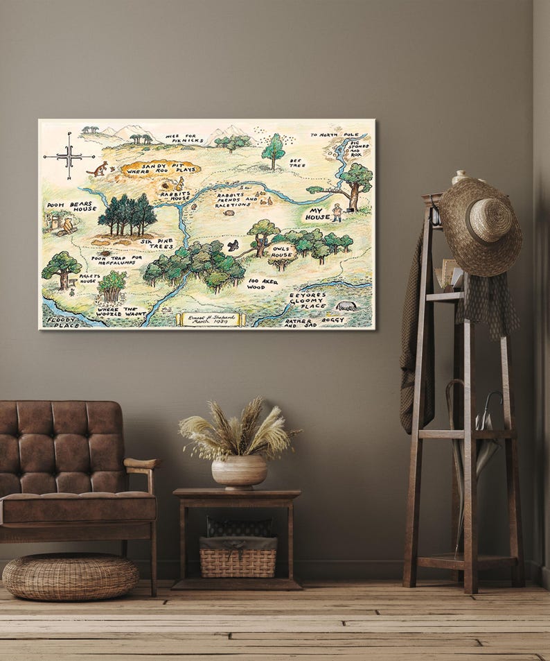 100 Acre Wood Map Poster, Winnie the Pooh Map Canvas, Winnie the Pooh ...