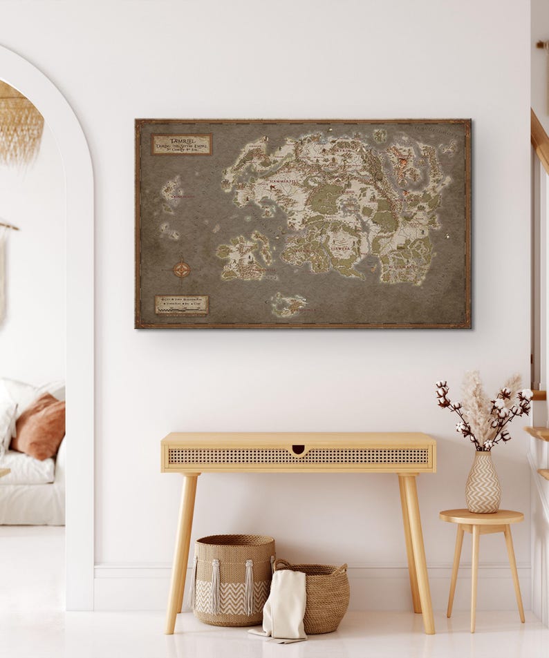Tamriel Map Canvas or Poster, Fantasy Game Map, Tamriel From the Elder ...