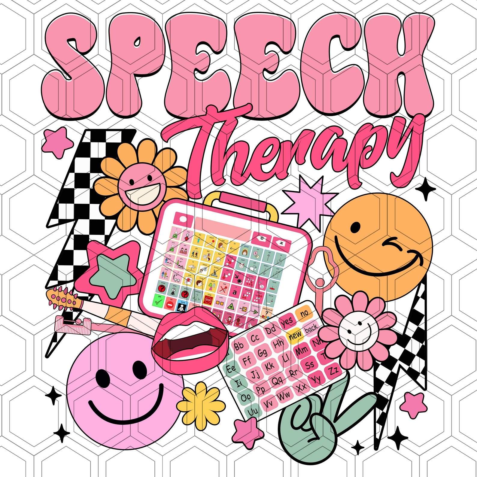 Speech Therapy Retro Groovy Smiley Face Png, Speech Language ...