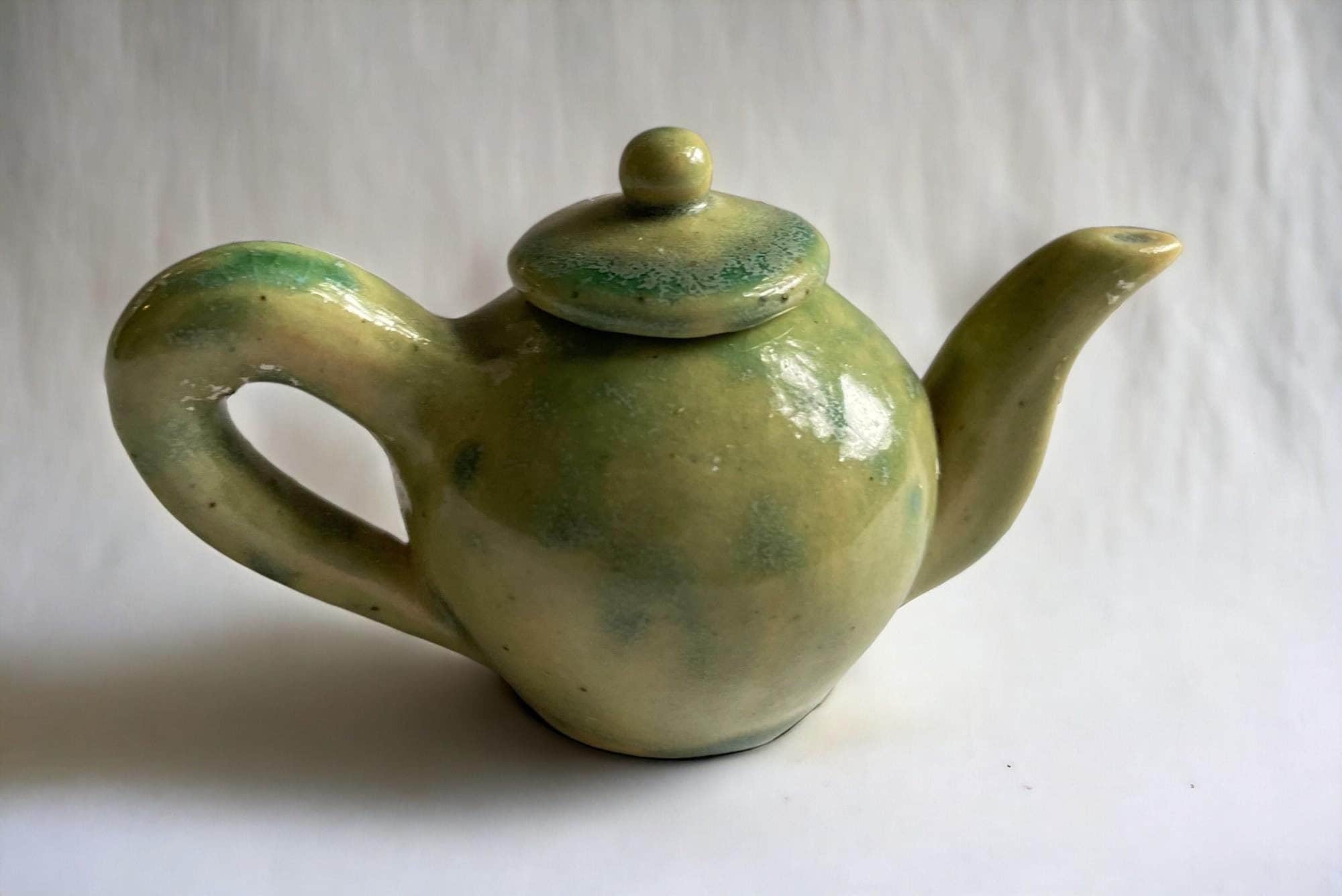 Mini Green Ceramic Teapot Sculpture - Etsy