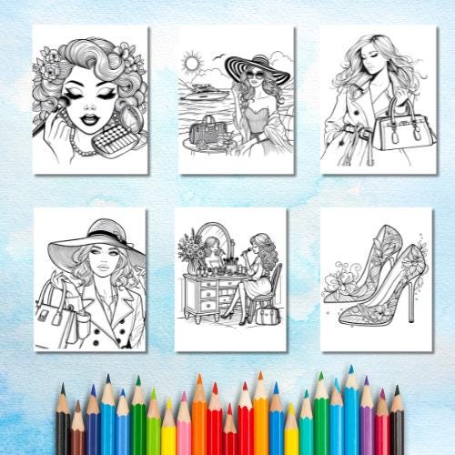 Fashion Chic Coloring Pages: Women, Shoes, Makeup (PDF Download) - Etsy