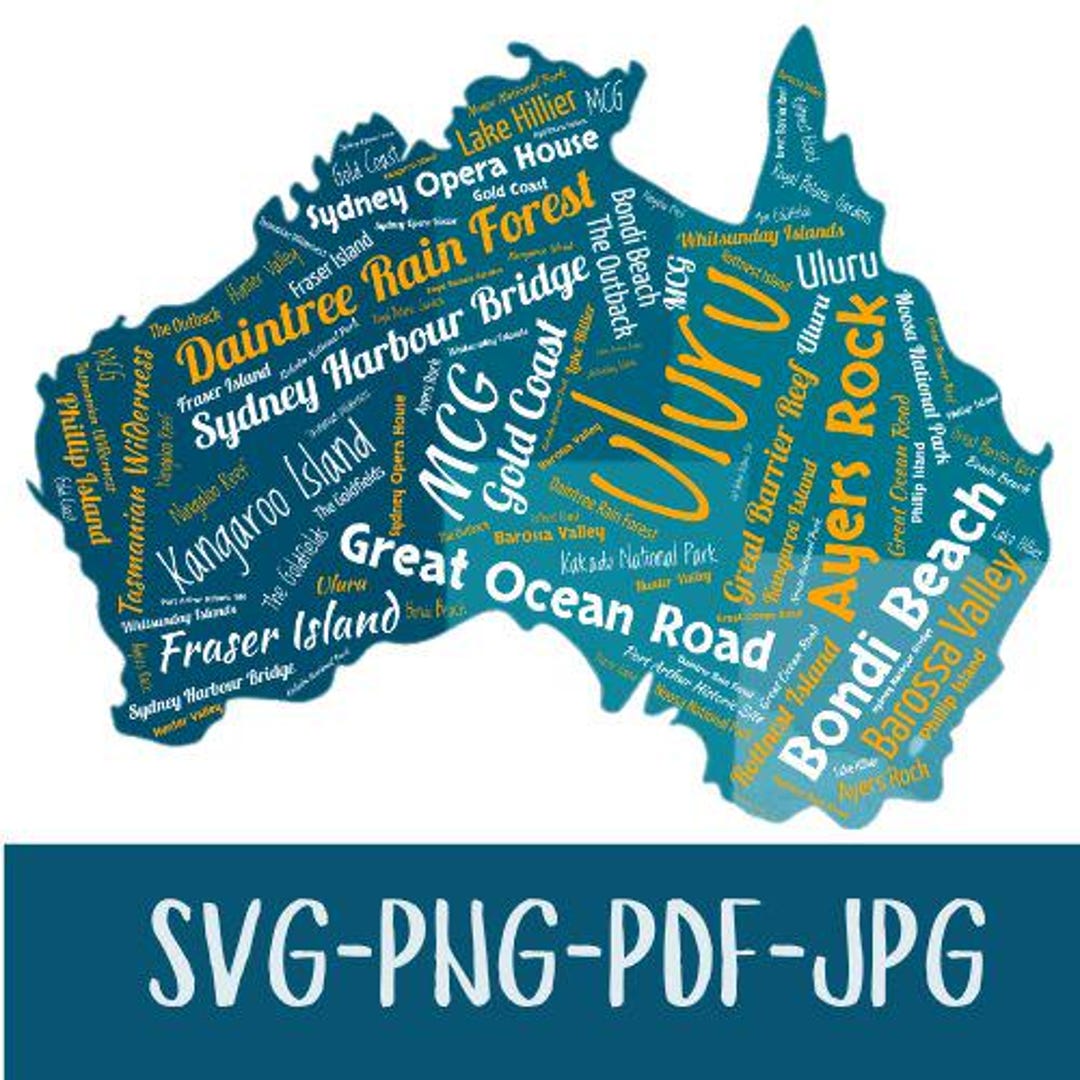 Digital Typography Map of Australia Downloadable Art for T-shirts ...