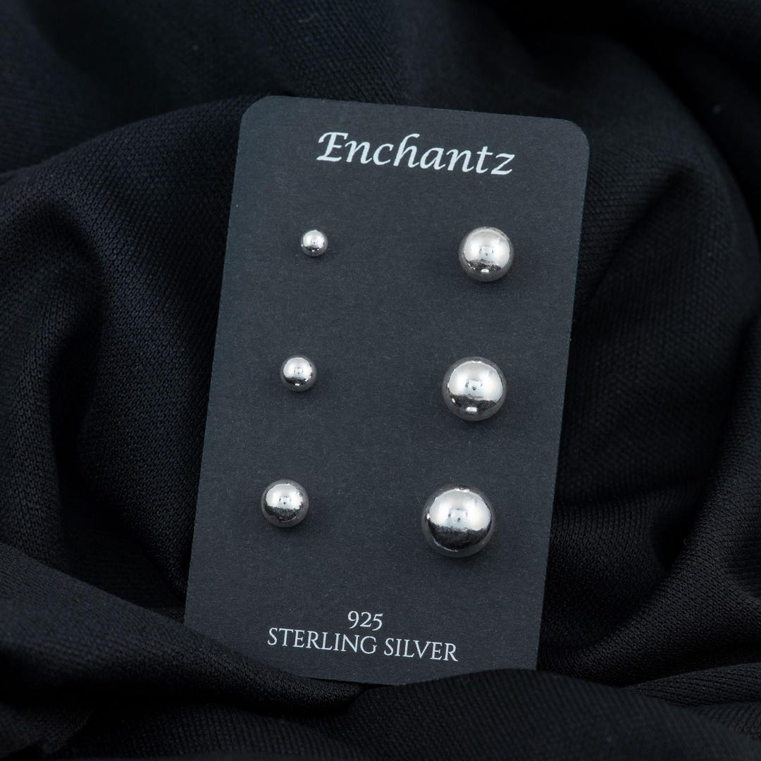 Basic Stud Earrings Ball Stud 925 Sterling Silver Earrings 3mm 4mm 5mm ...