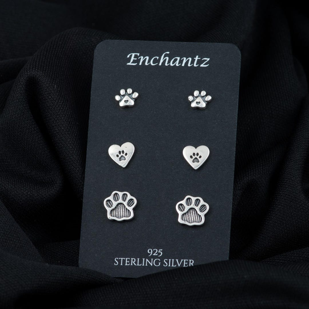 Paw Print Silver Earrings - 925 Sterling Silver Earring Gift for Pet ...