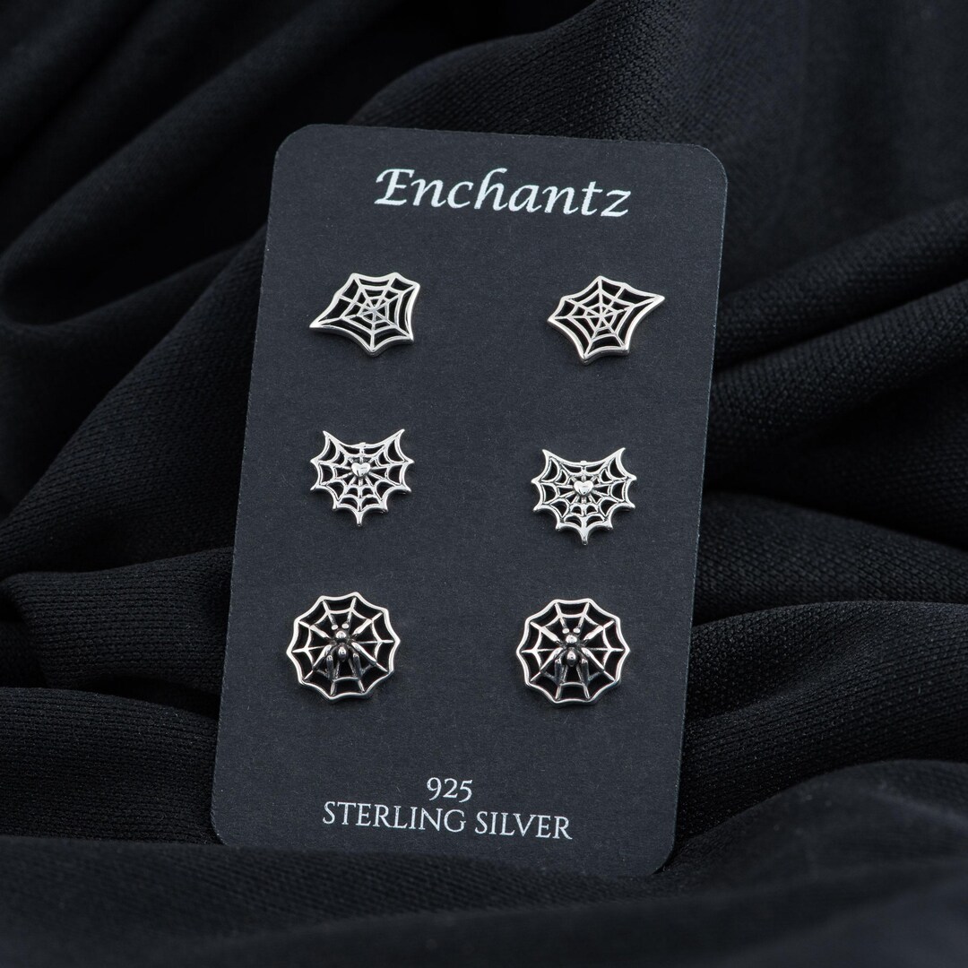 Spider Web Silver Earring Studs - Sterling Silver Pierced Stud ...