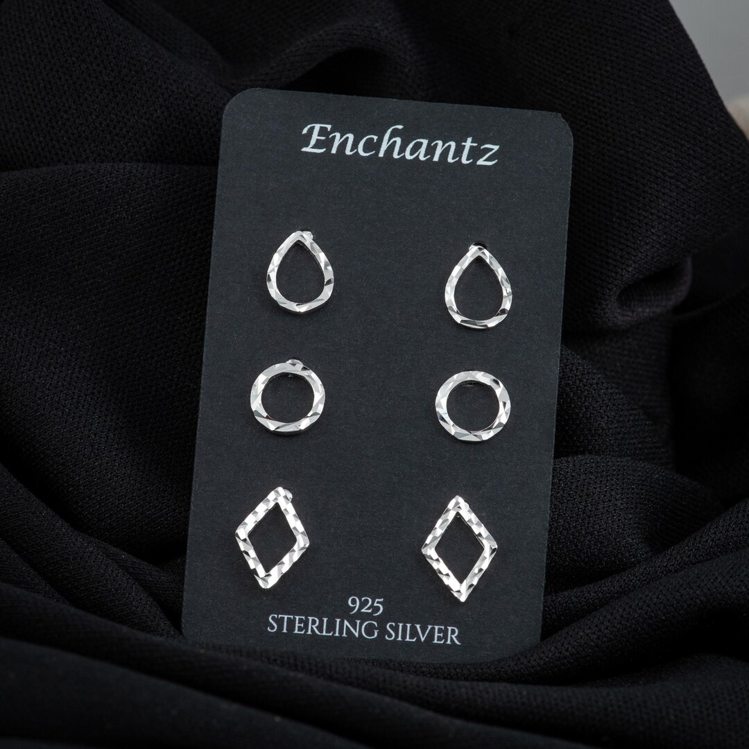 Tiny Circle, Teardrop, Diamond Silver Earrings - Dainty 925 Sterling ...