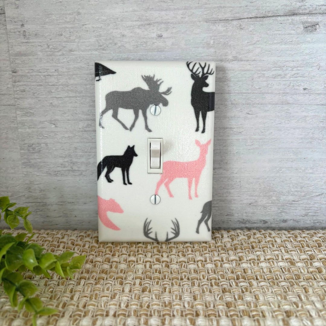 Woodland Animals Light Switch Cover: Pink and Gray Girl Nursery Decor ...