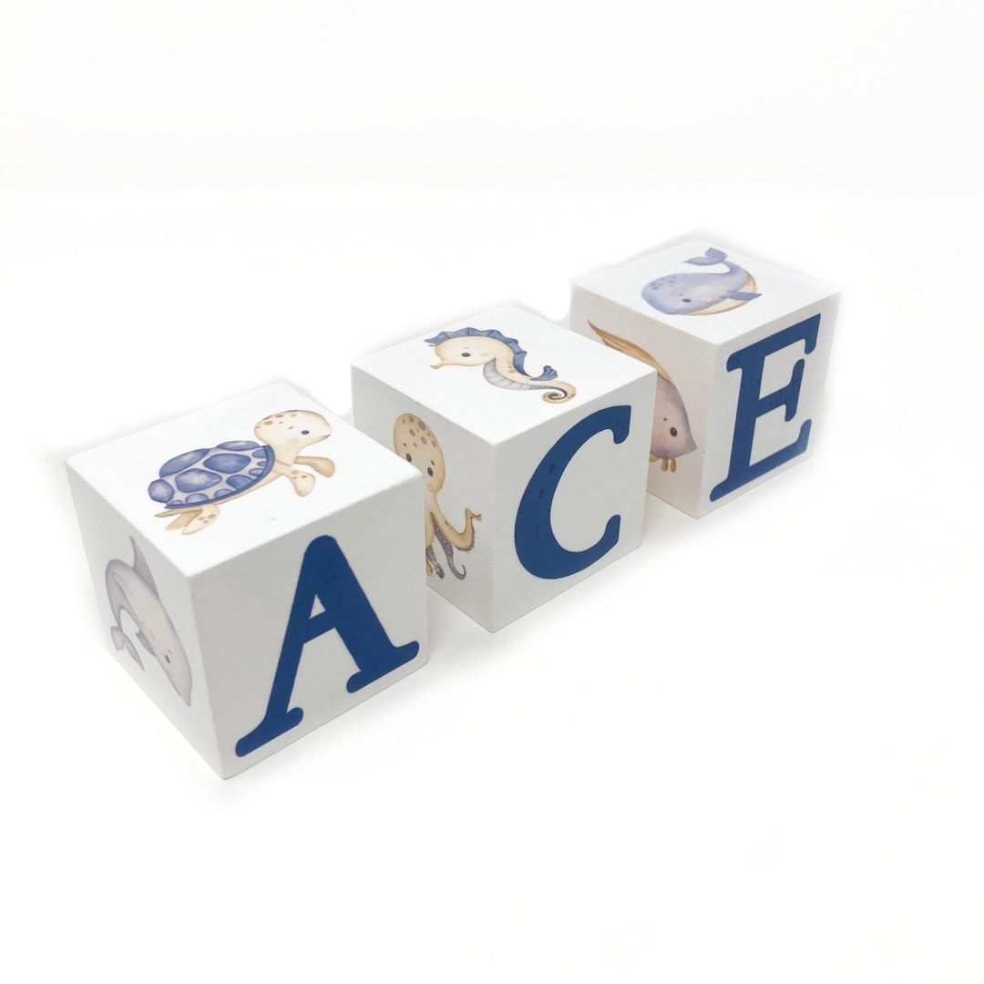 Baby Name Blocks, Under the Sea Nursery, Nursery Decor Boy, Baby Shower ...