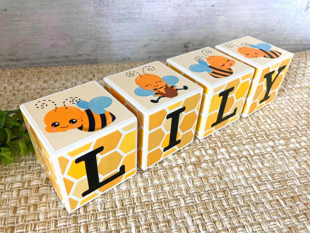 Bee Themed Baby Shower, Baby Name Blocks, Bee Decor, Gender Neutral ...