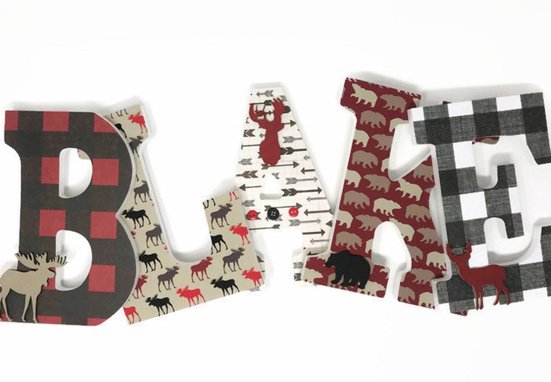 Woodland Nursery Decor Boy Wooden Letters Buffalo Plaid - Etsy