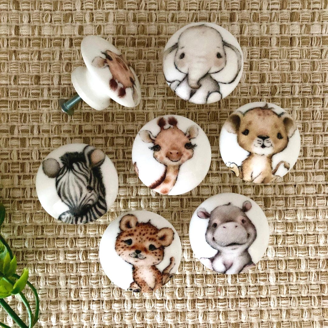 Safari Animal Knobs, Wooden Drawer Pulls, Jungle Nursery, Boy Nursery Decor, Unique Baby Gift - Etsy