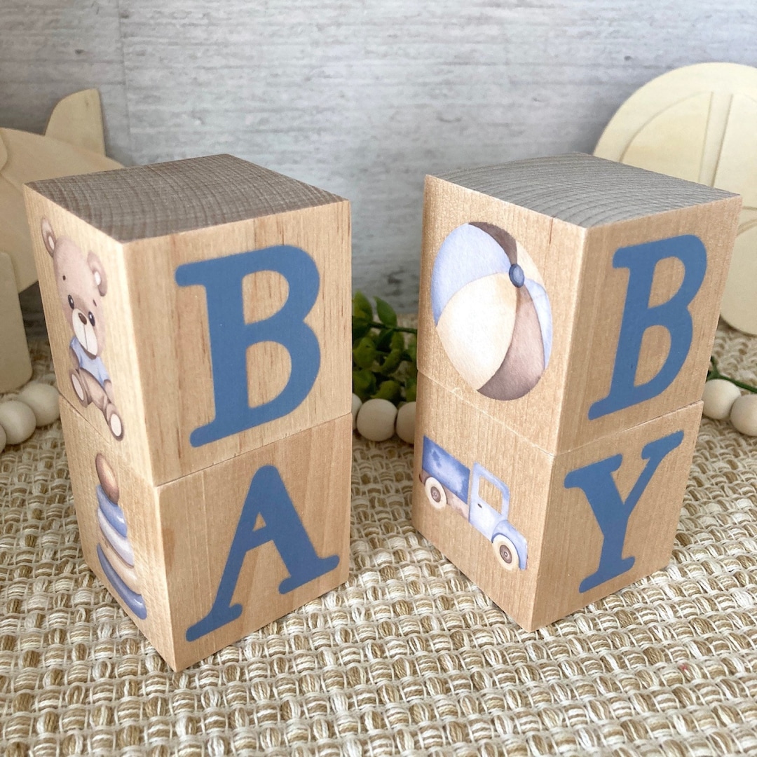 Baby Shower Blocks, Wood Blocks, Boy Nursery Decor, Baby Shower Gifts ...