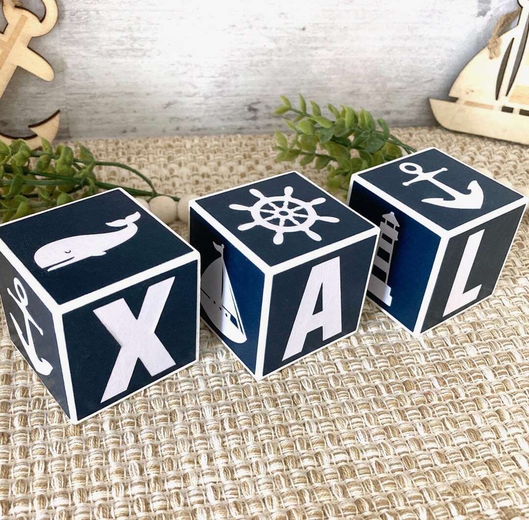 Nautical Baby Name Blocks: Ocean Nursery Decor for Boys or Girls - Etsy