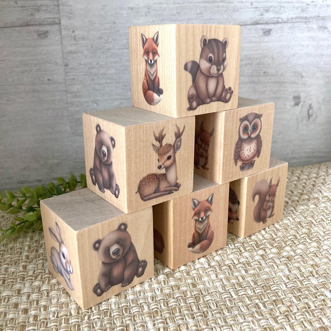Rustic Woodland Nursery Decor, Wood Baby Blocks, Woodland Animals, Boy ...