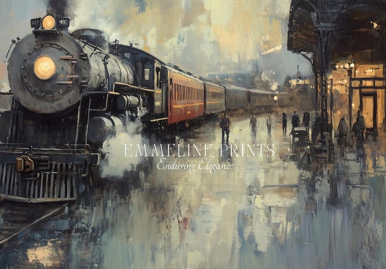 Misty Steam Train Station Art Print | Vintage Locomotive Wall Decor ...