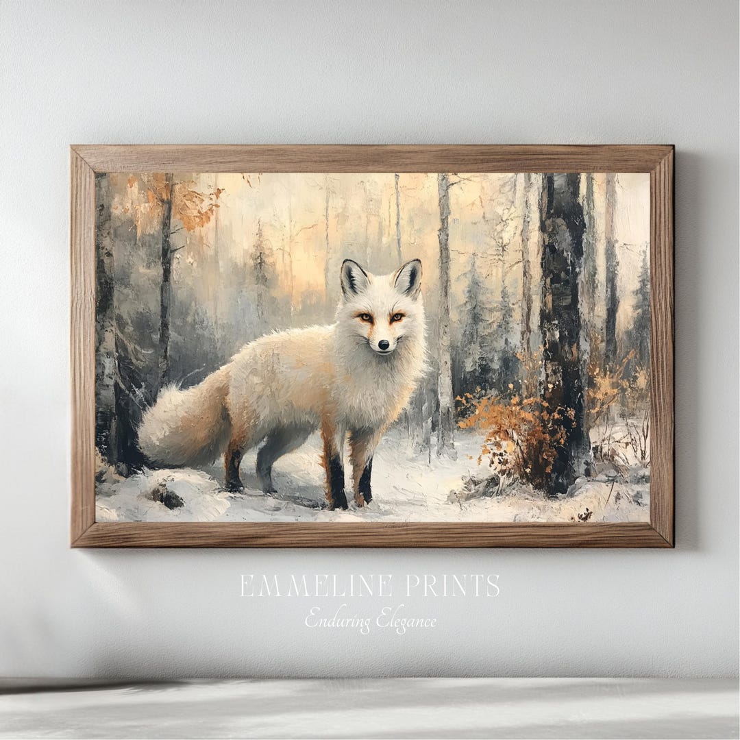 Winter White Fox Art Print | Elegant Snow Forest Scene | Vintage ...