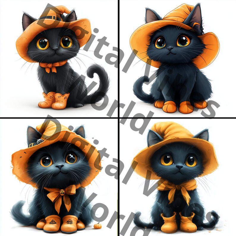 Halloween Cats Clipart Bundle Halloween Cats PNG, Bewitching Kitten ...