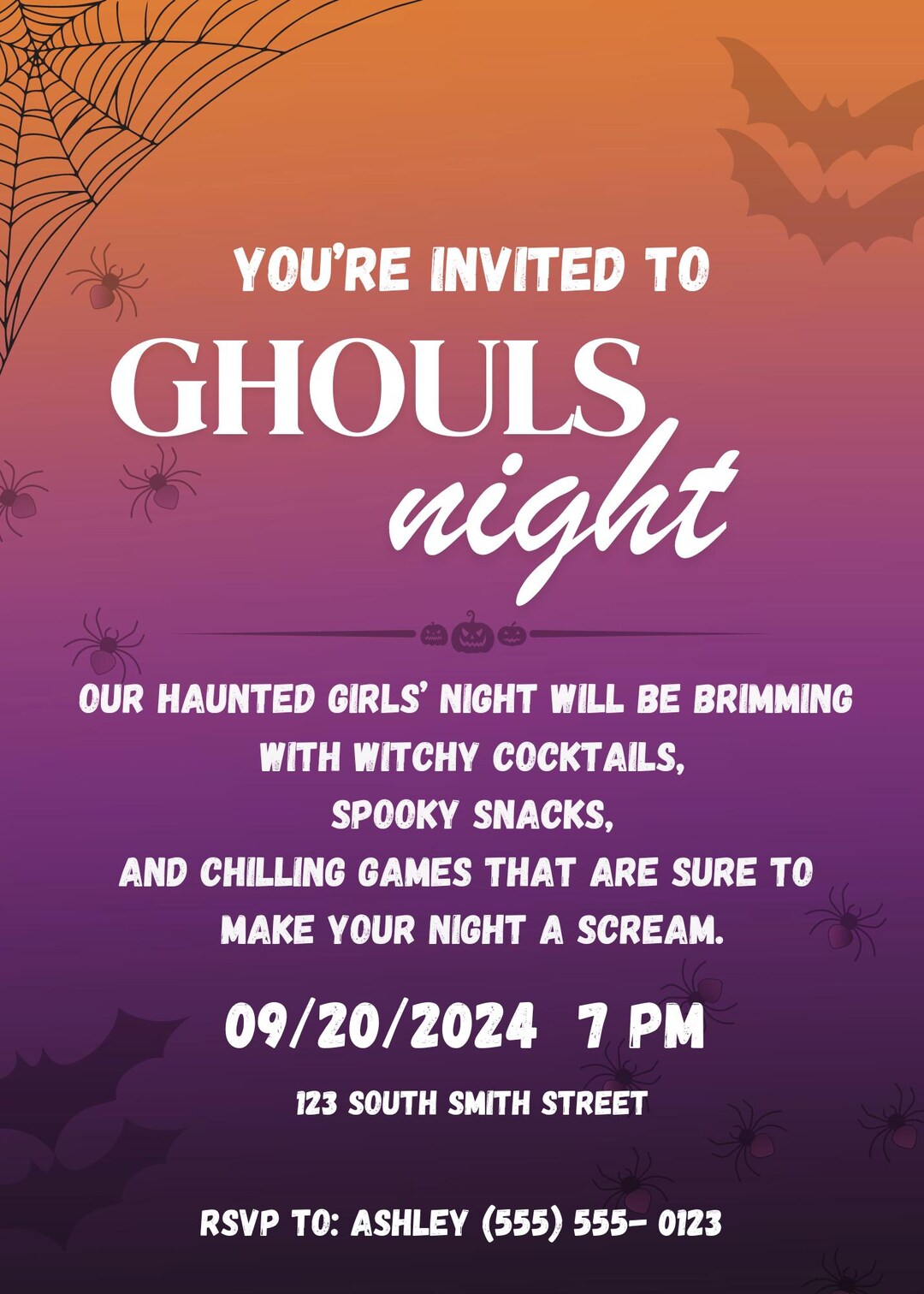 Spooky Ghouls Night Invite Template, Girls Night Invite Template, Party ...