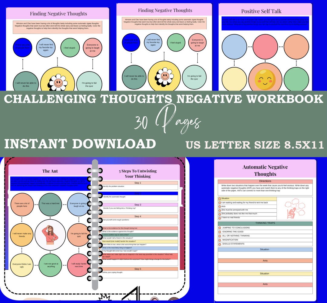 Challenging Negative Thought Workbook, Self Help Journal Printable ...