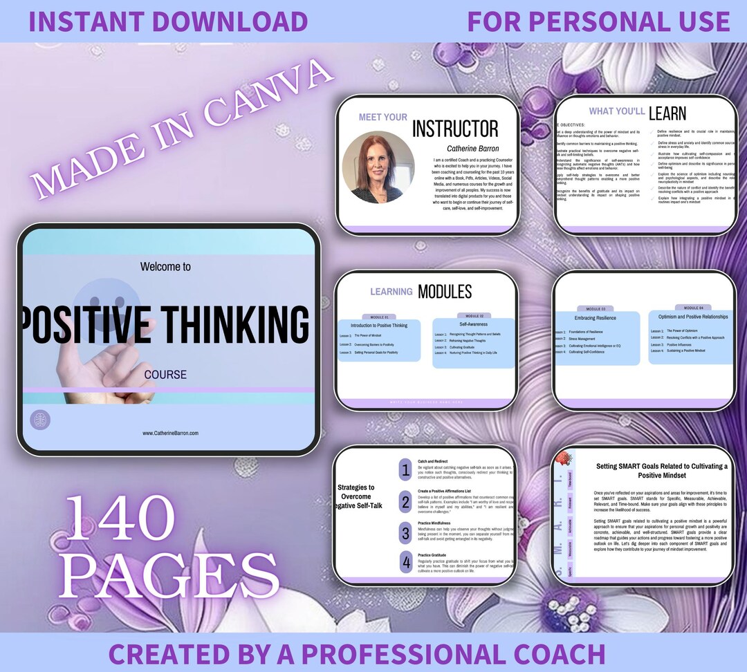 Positive Thinking Course Workbook Journal, Mindfulness Practice Guide ...