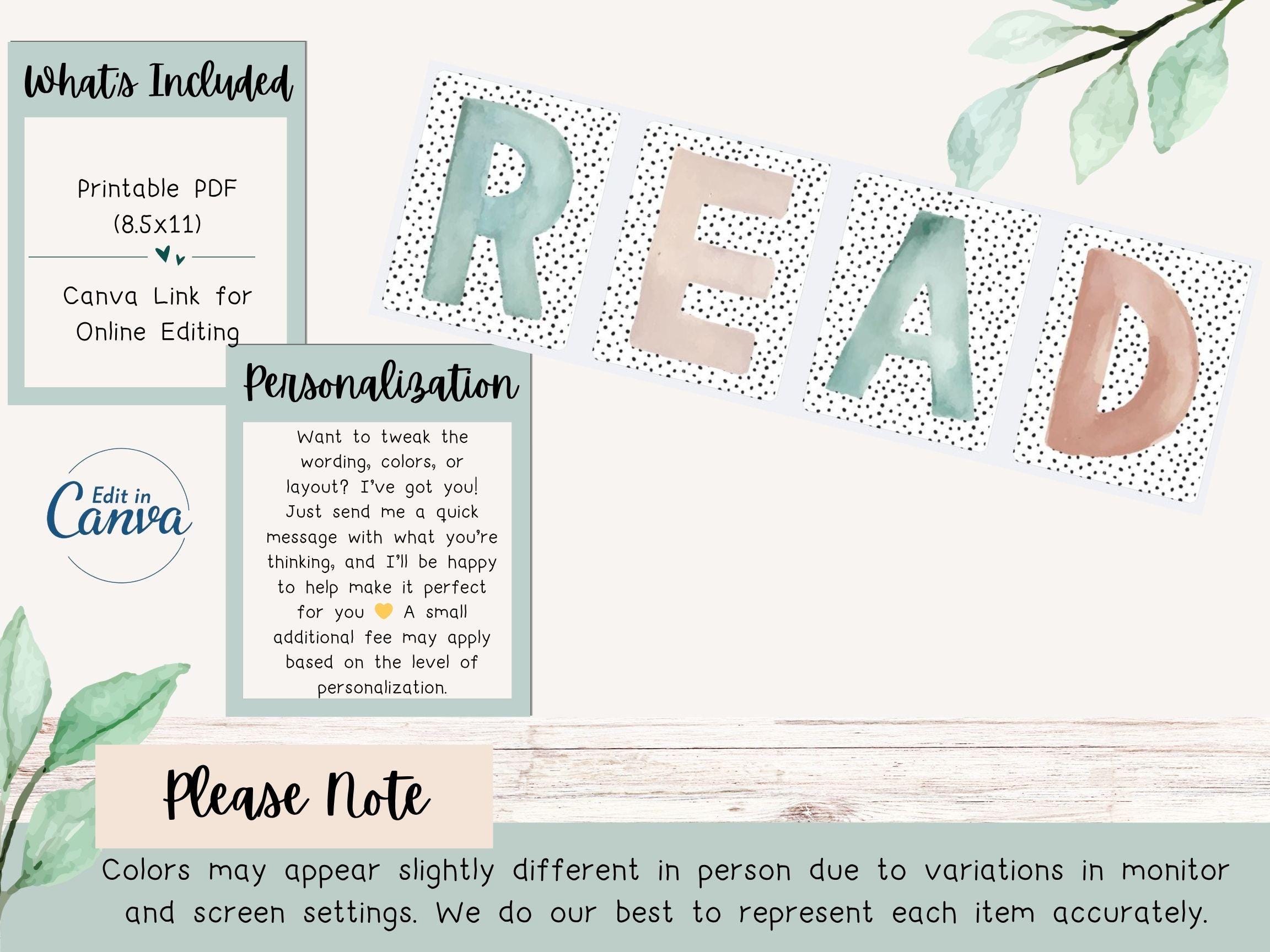 Boho READ Classroom Banner | Watercolor Letters • Printable Reading ...