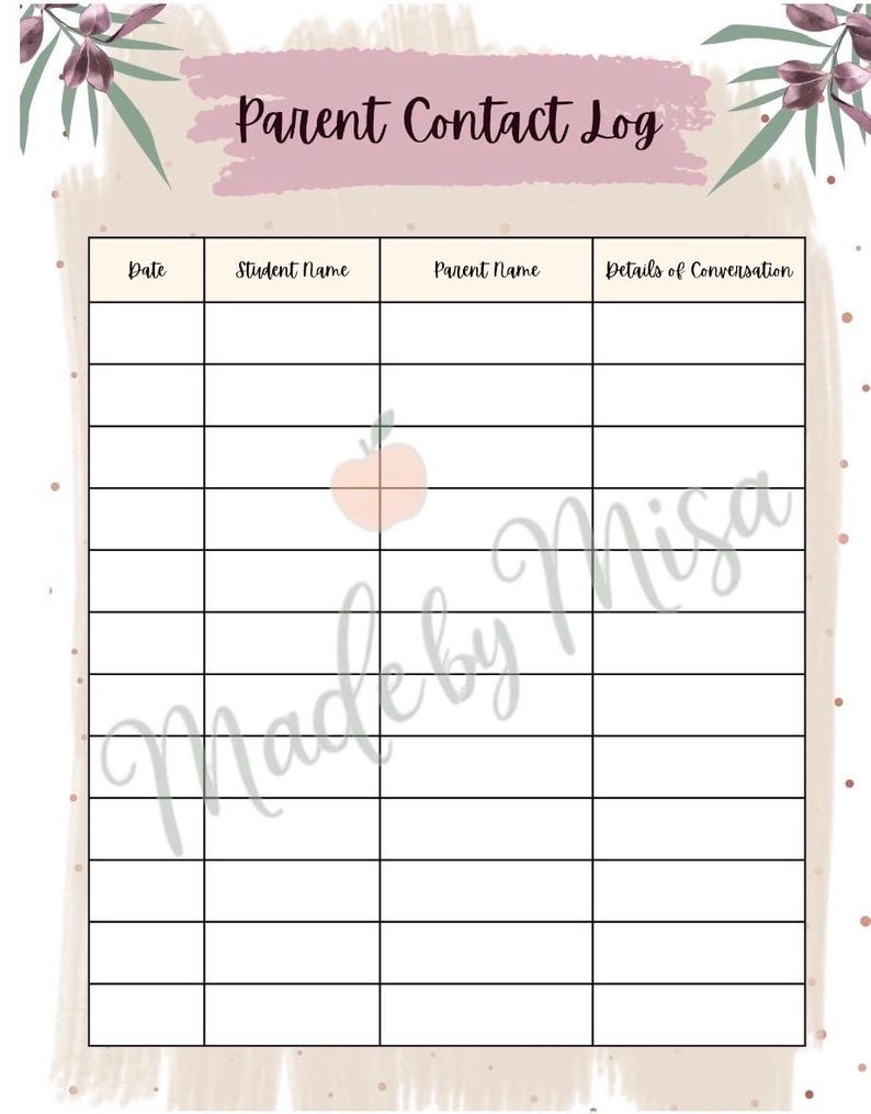Parent Communication Log | Printable Teacher Contact Tracker - Etsy