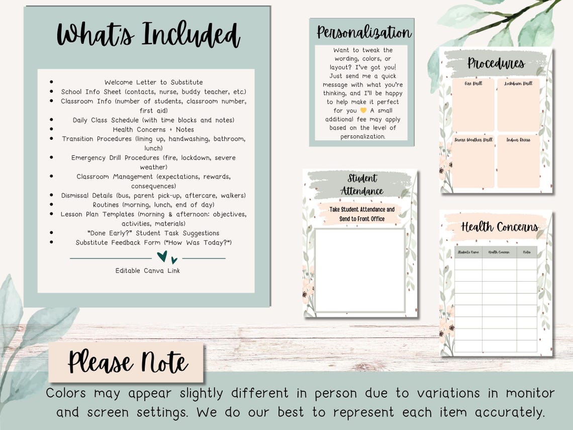 Editable Substitute Binder | Boho Rainbow Sub Folder Forms | Printable ...