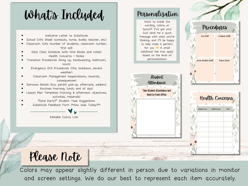 Editable Substitute Binder | Boho Rainbow Sub Folder Forms | Printable ...
