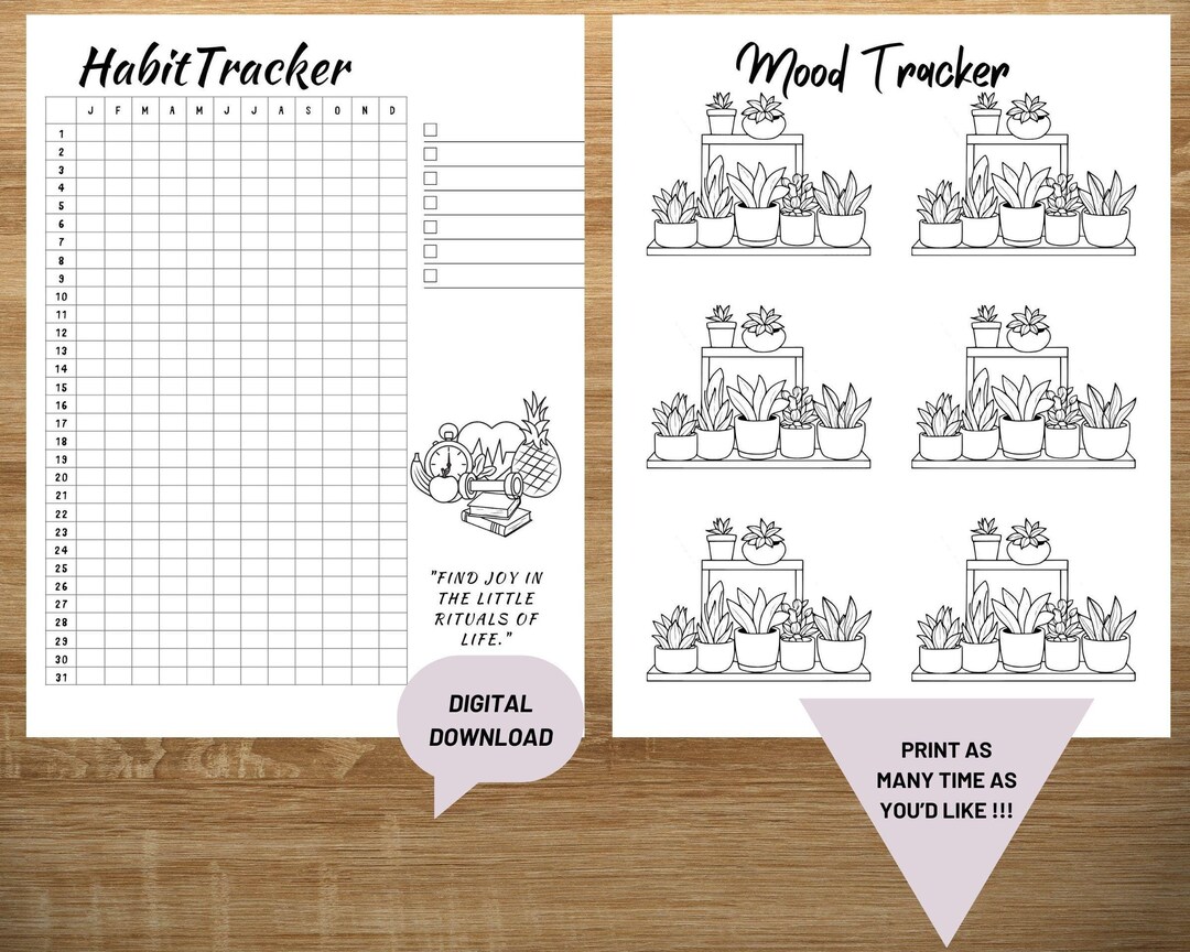 Printable Habit Tracker & Mood Journal Set: Year in Pixels, Daily Log ...