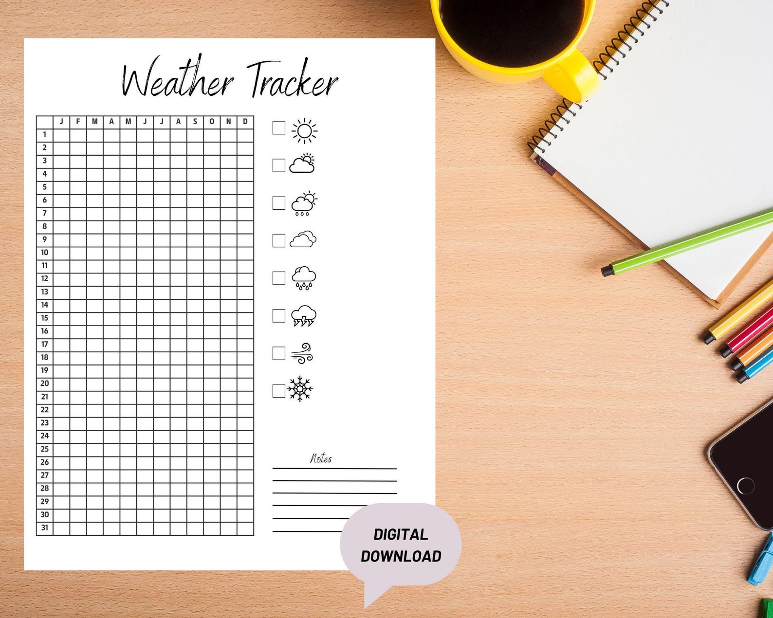 Printable Weather Tracker – Track and Color Your Daily Weather - Etsy