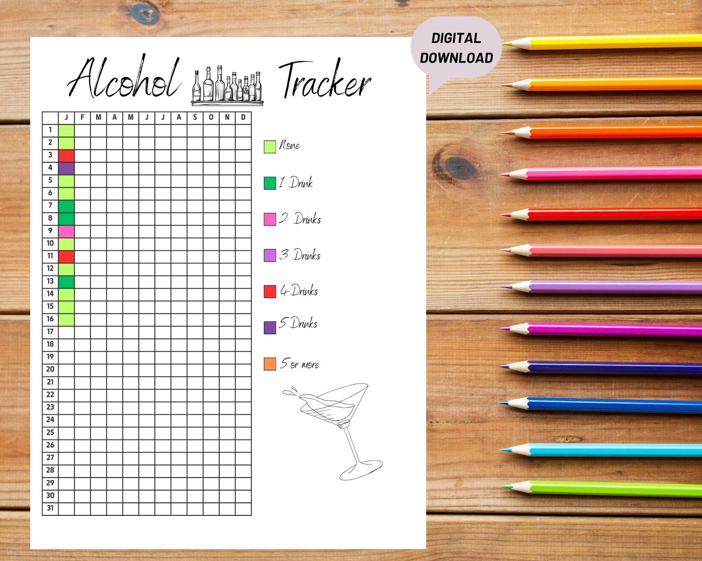 Printable Alcohol Tracker – Track and Reflect on Your Consumption - Etsy