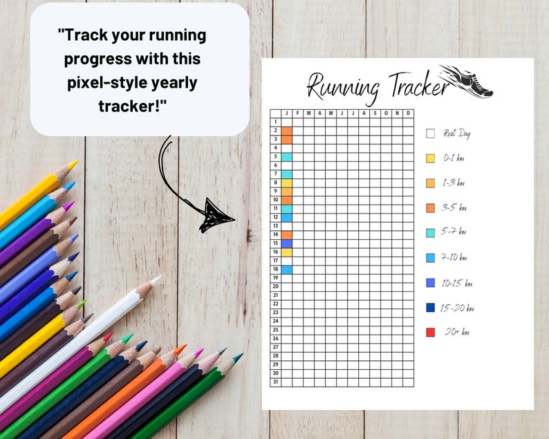 Printable Yearly Running Tracker – Pixel Style in Km, Mi, and Blank ...