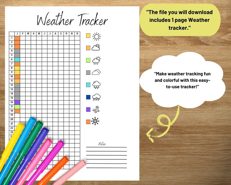 Printable Weather Tracker – Track and Color Your Daily Weather - Etsy