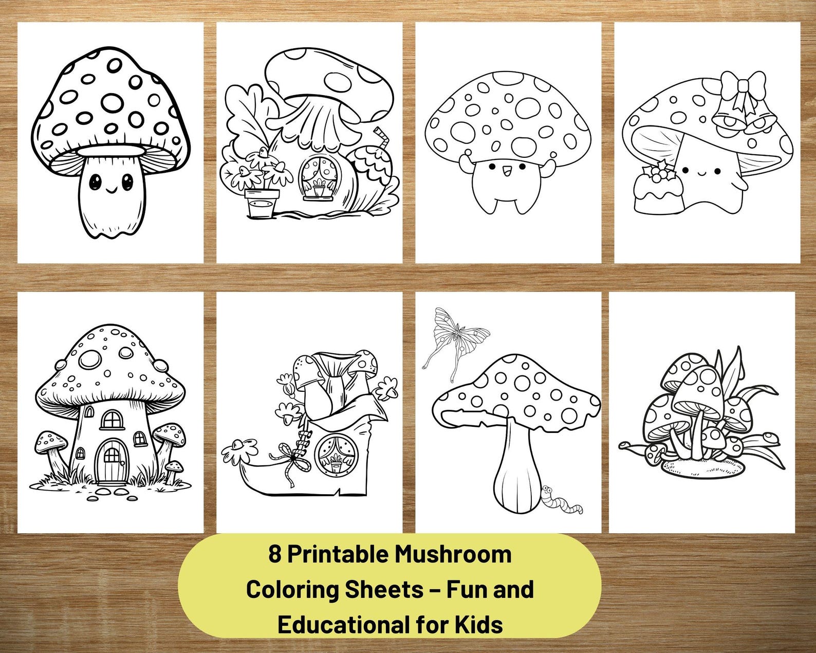 Printable Mushroom Coloring Pack: 8 Unique Designs for Kids - Digital ...