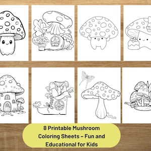 Printable Mushroom Coloring Pack: 8 Unique Designs for Kids - Digital ...