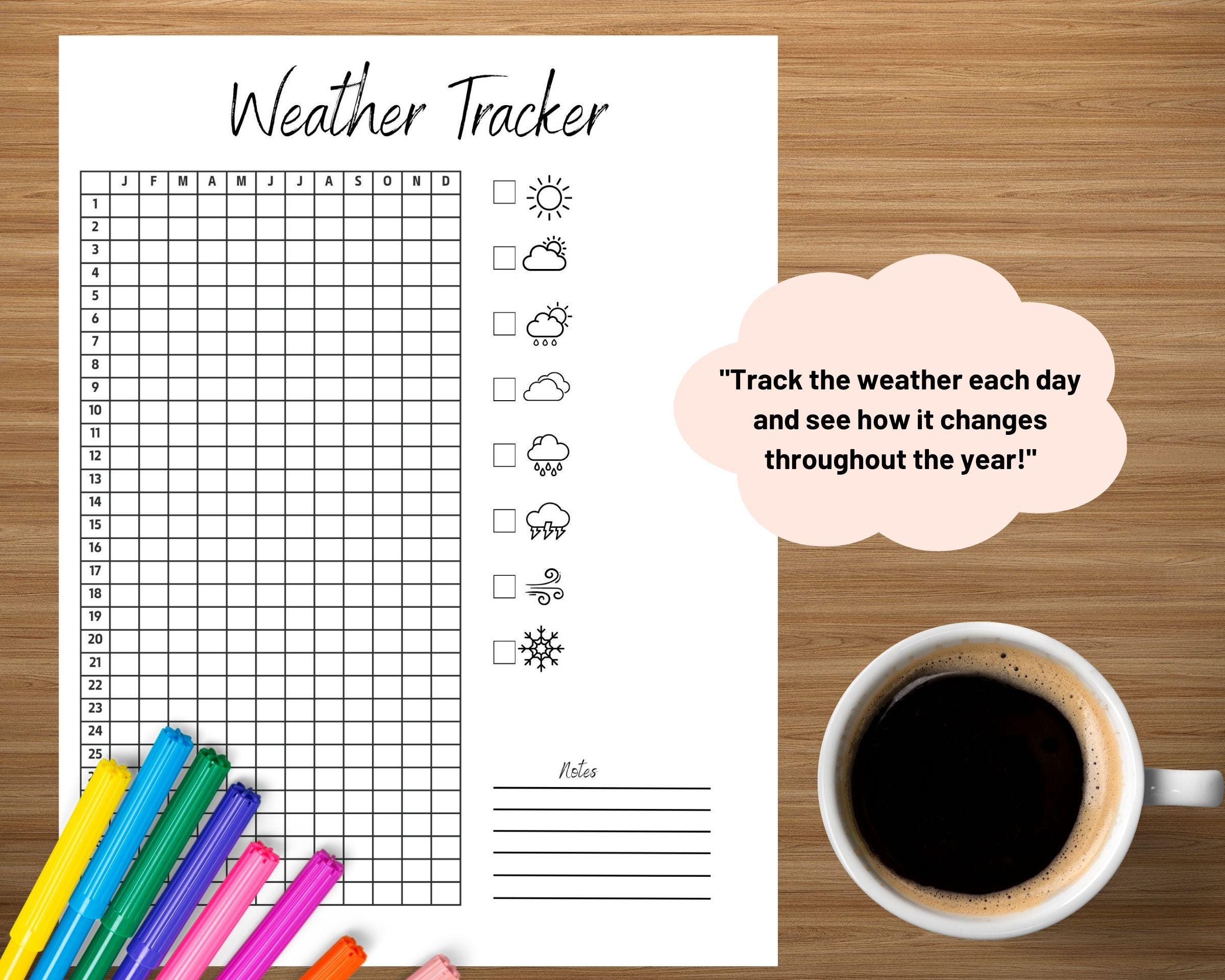 Printable Weather Tracker – Track and Color Your Daily Weather - Etsy