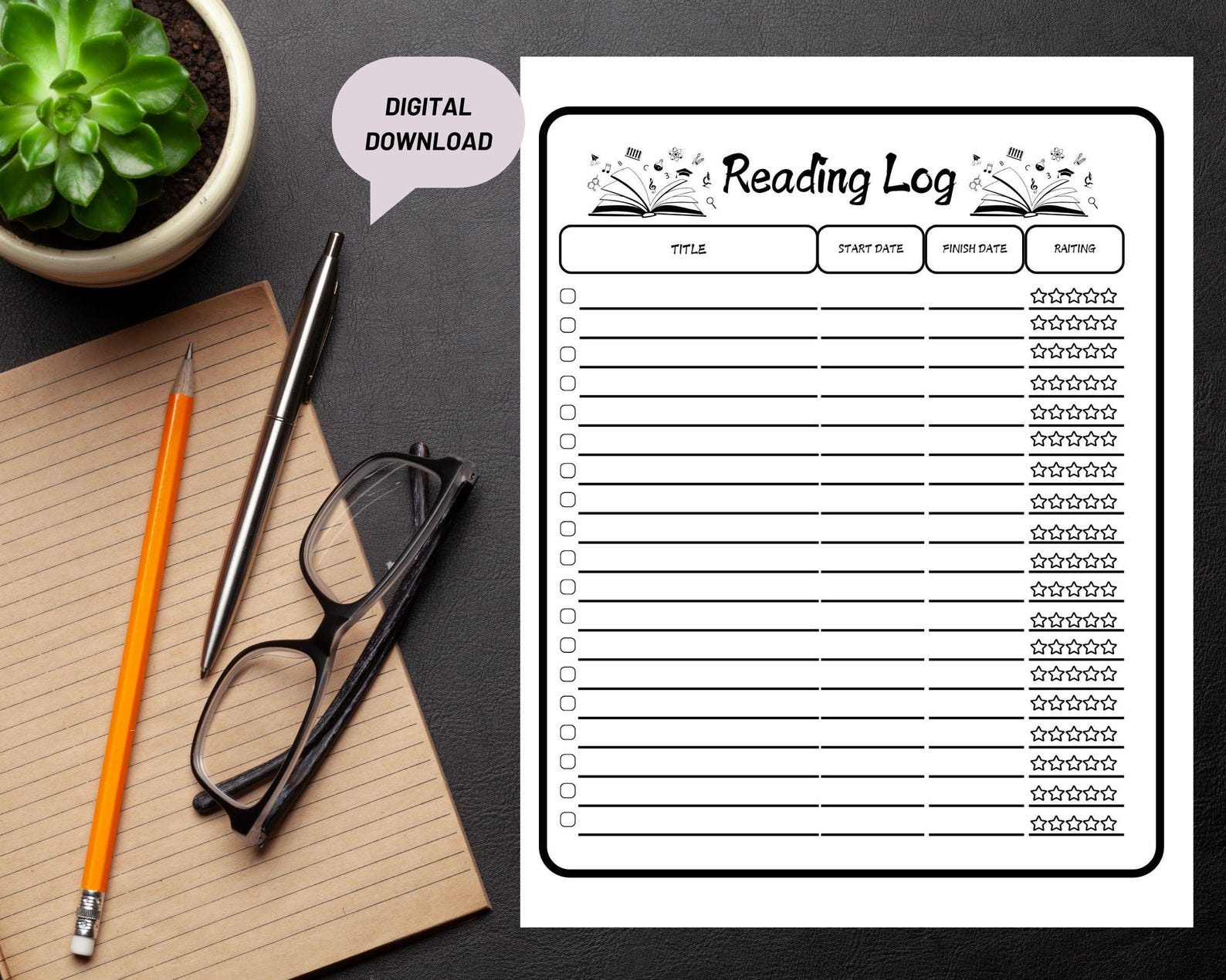 Reading Log & Tracker – Printable Reading Planner Set - Etsy
