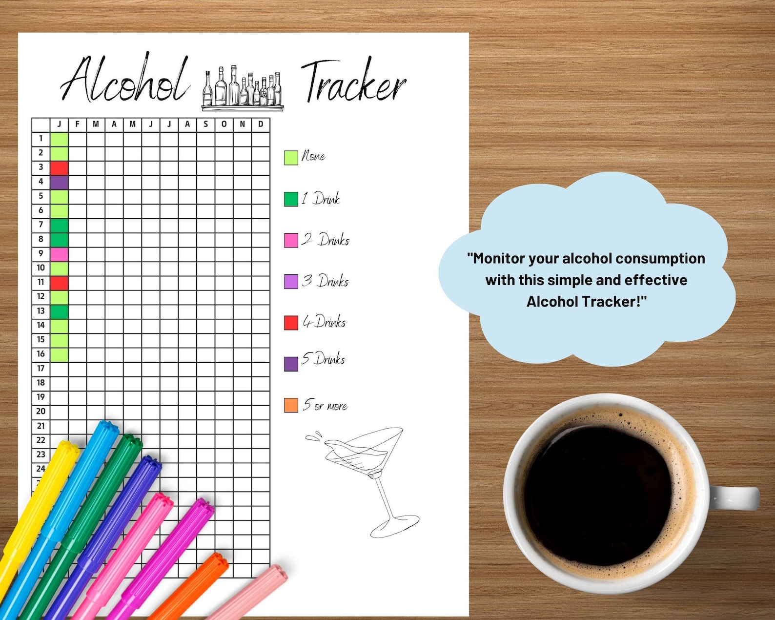 Printable Alcohol Tracker – Track and Reflect on Your Consumption - Etsy
