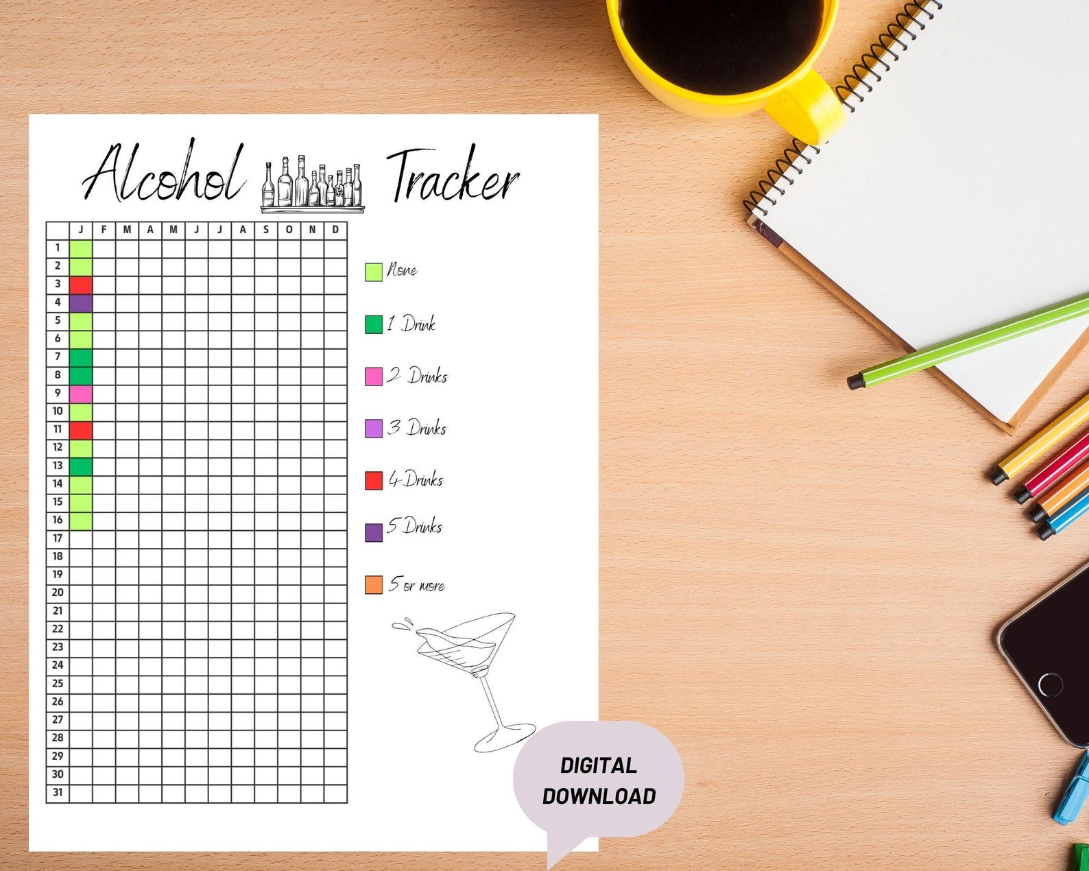 Printable Alcohol Tracker – Track and Reflect on Your Consumption - Etsy