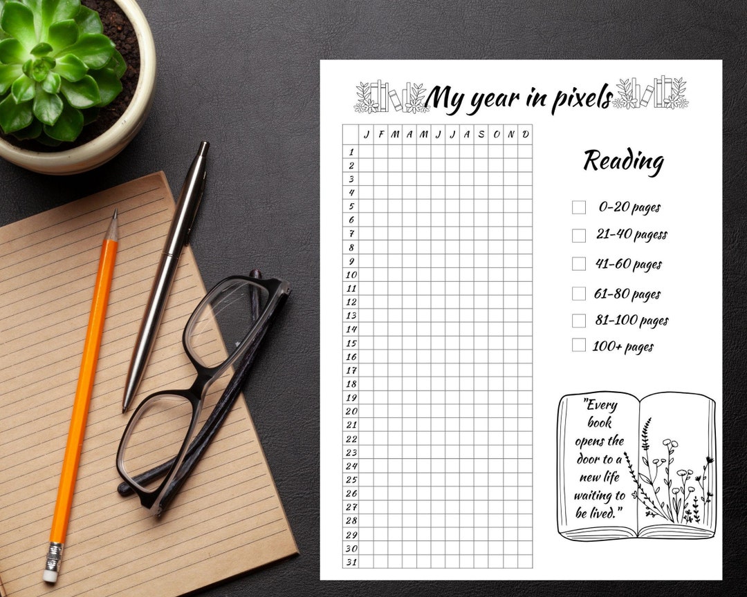 My Year in Pixels,reading Trackers, PRINTABLE Journal Pages , Digital ...