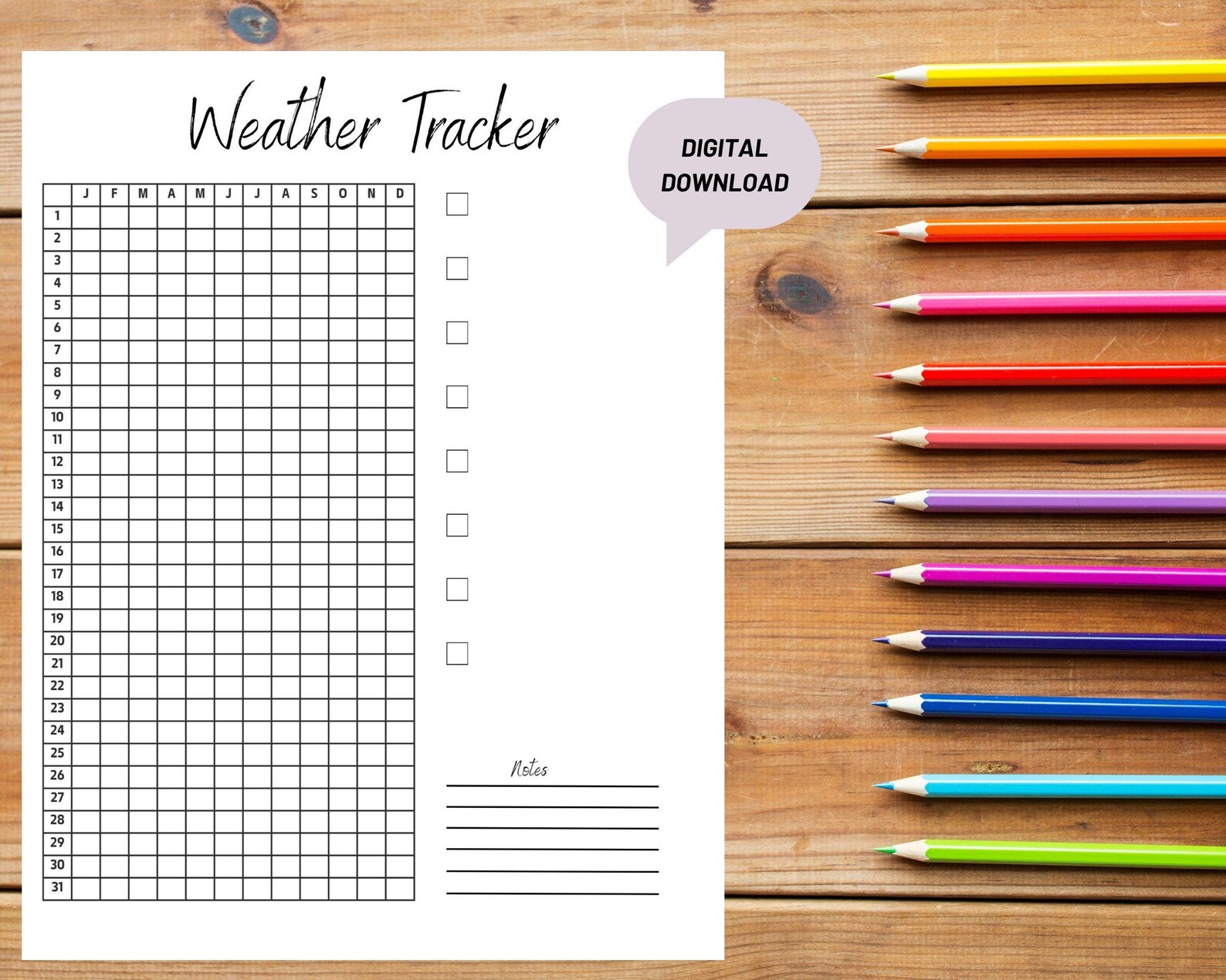 Printable Weather Tracker – Track and Color Your Daily Weather - Etsy