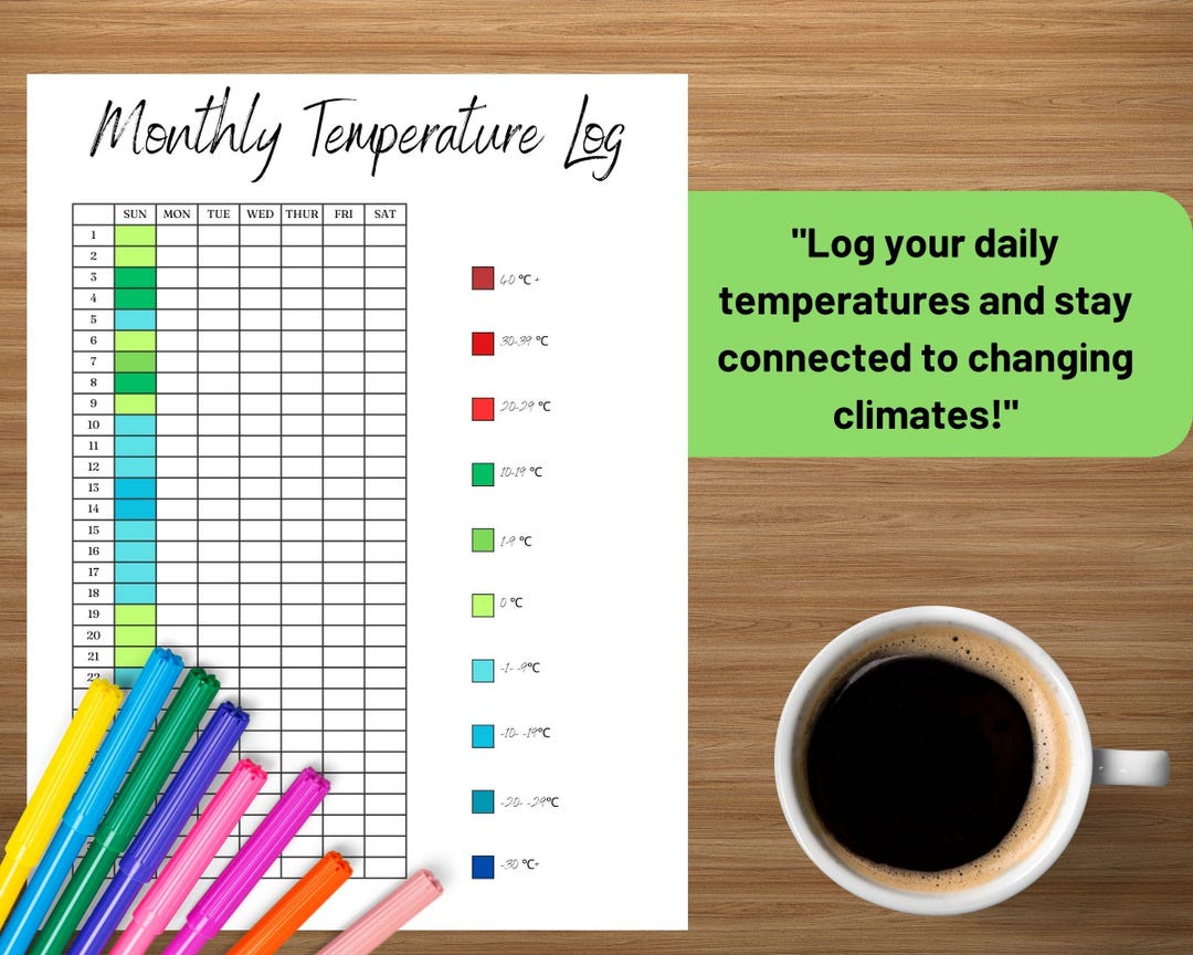 Monthly Temperature Log | 8.5"x11" -journal | Sunday/monday Start | F-C ...