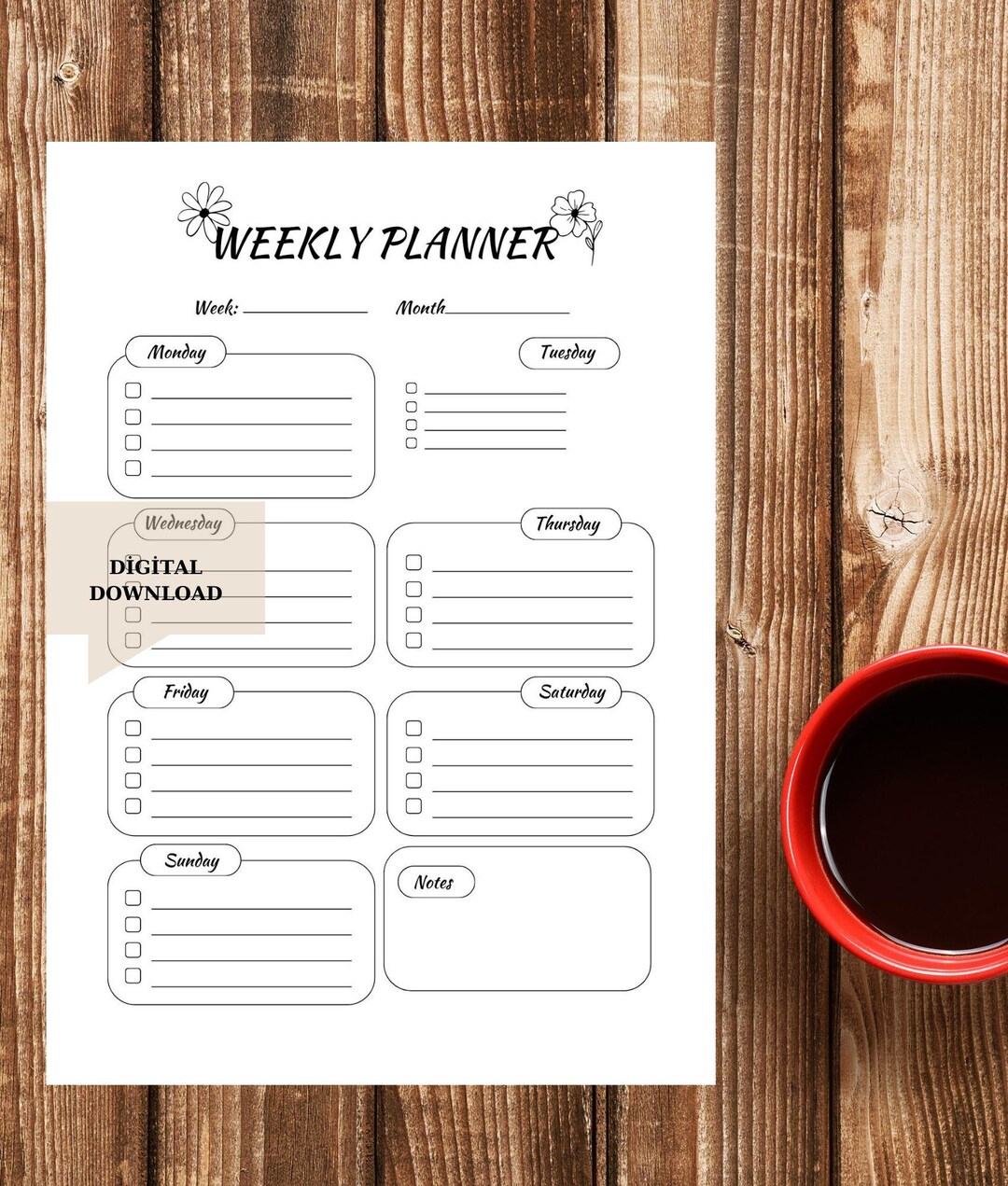 Printable Weekly Agenda With Calendar, Journal Page and To-do List - Etsy