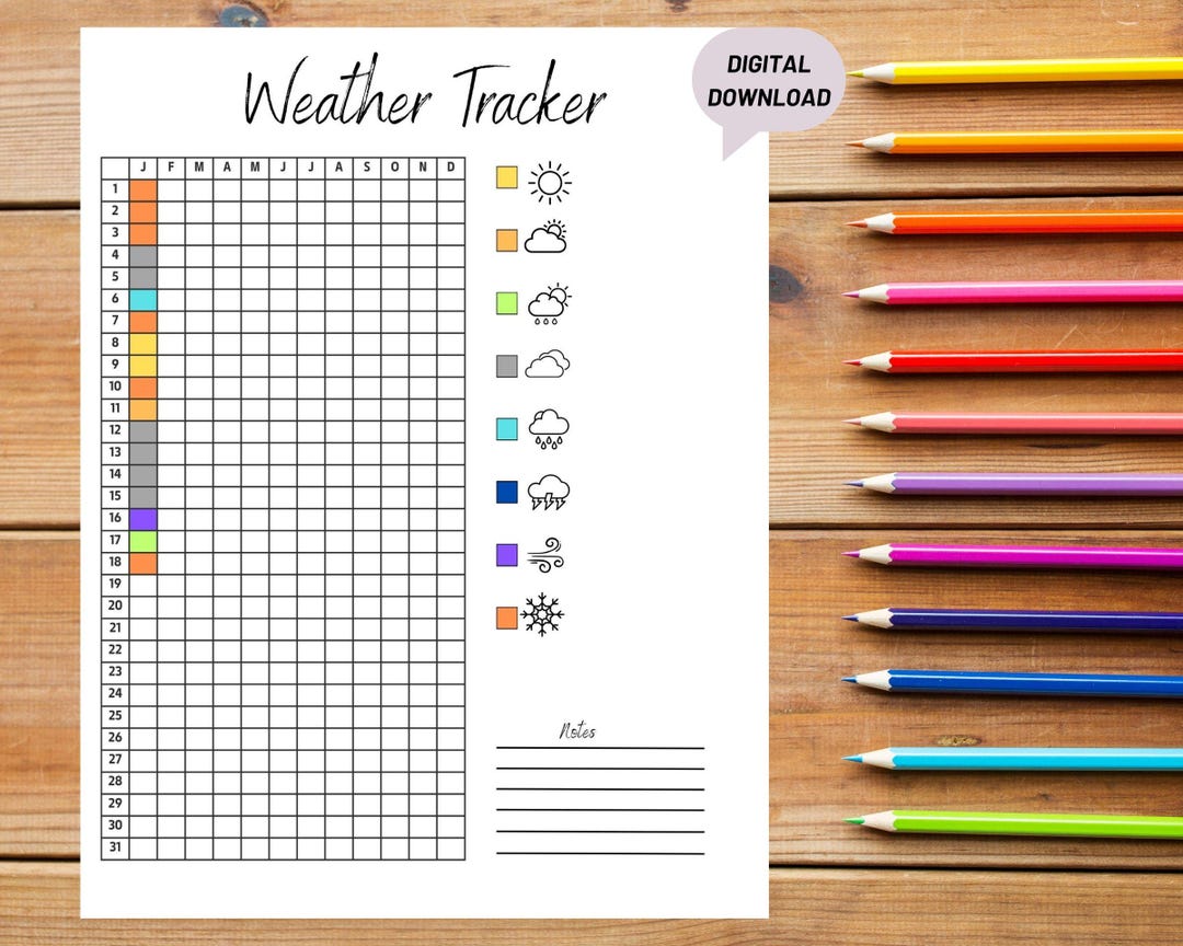 Printable Weather Tracker – Track and Color Your Daily Weather - Etsy