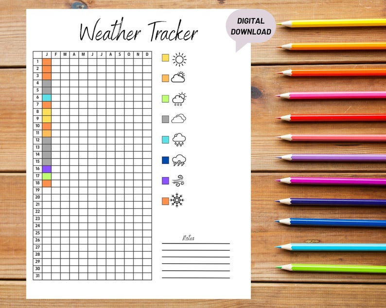 Printable Weather Tracker – Track and Color Your Daily Weather - Etsy